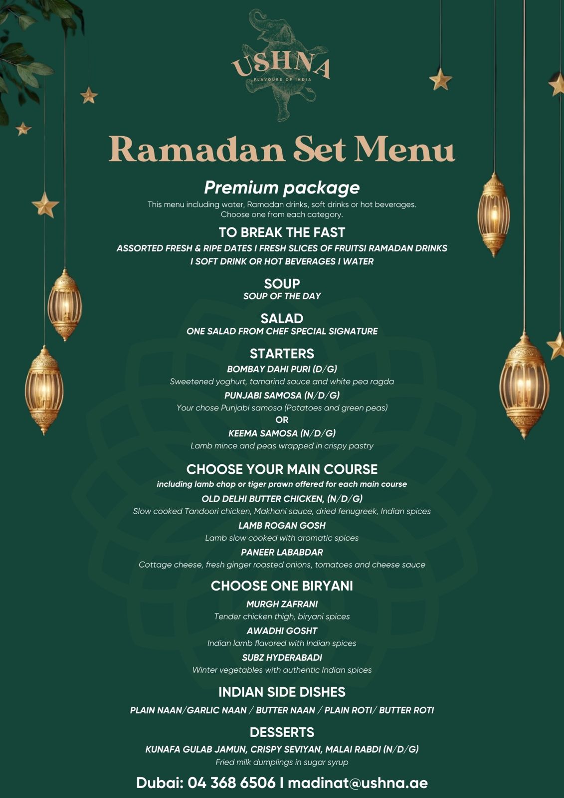Indian Iftar Premium Set Menu - AED 55| Ushna Restaurant - Cobone | Cobone