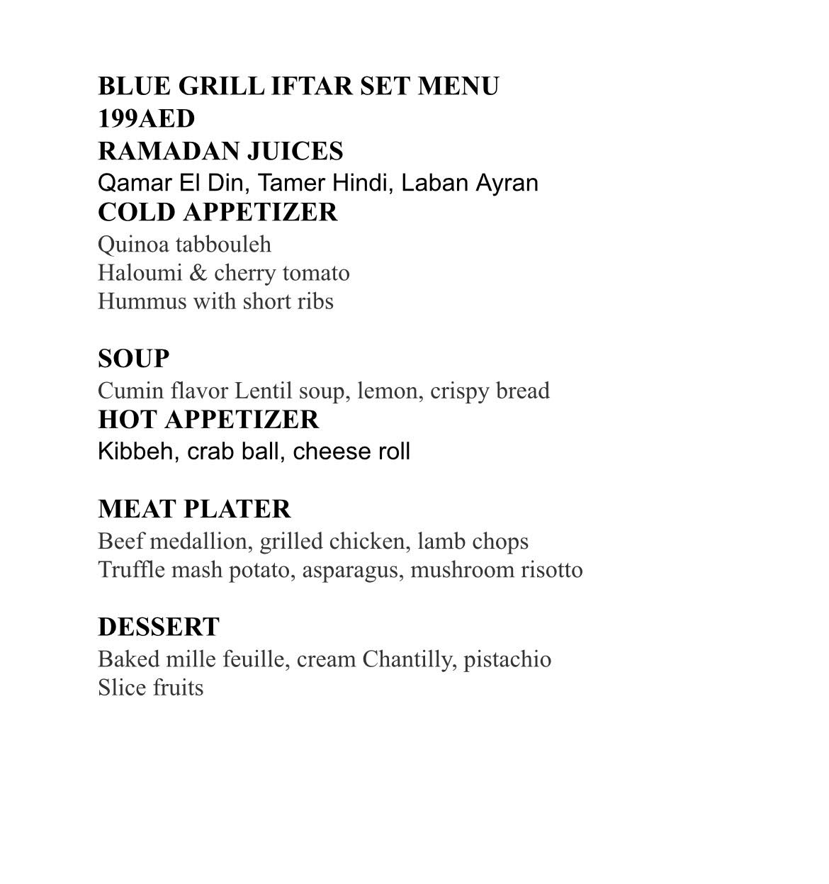 Iftar Set Menu at Blue Grill, Yas Island Rotana Abu Dhabi From AED 69 ...